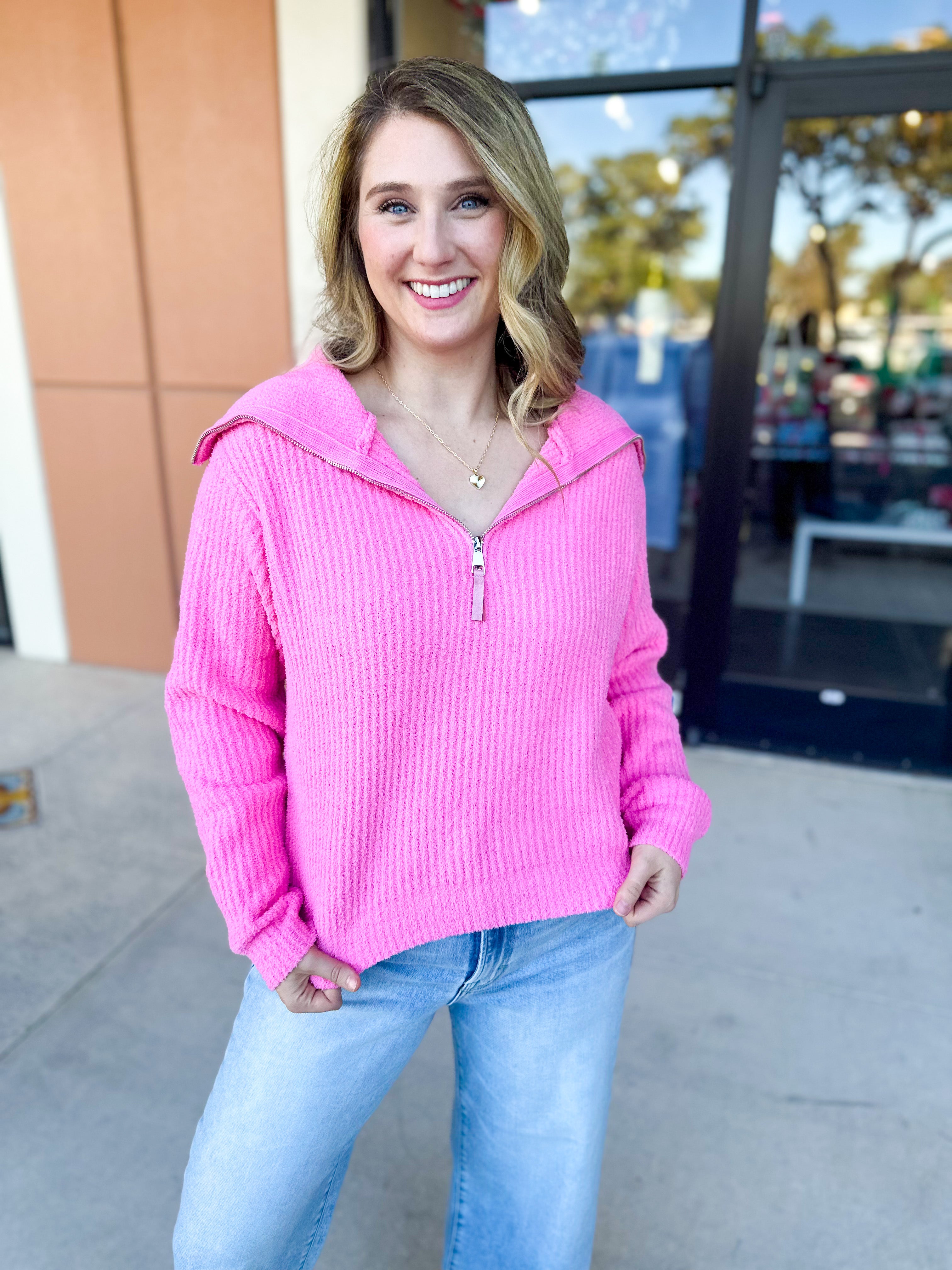 Bubblegum Pink Zip Sweater Top – July & June Women's Boutique