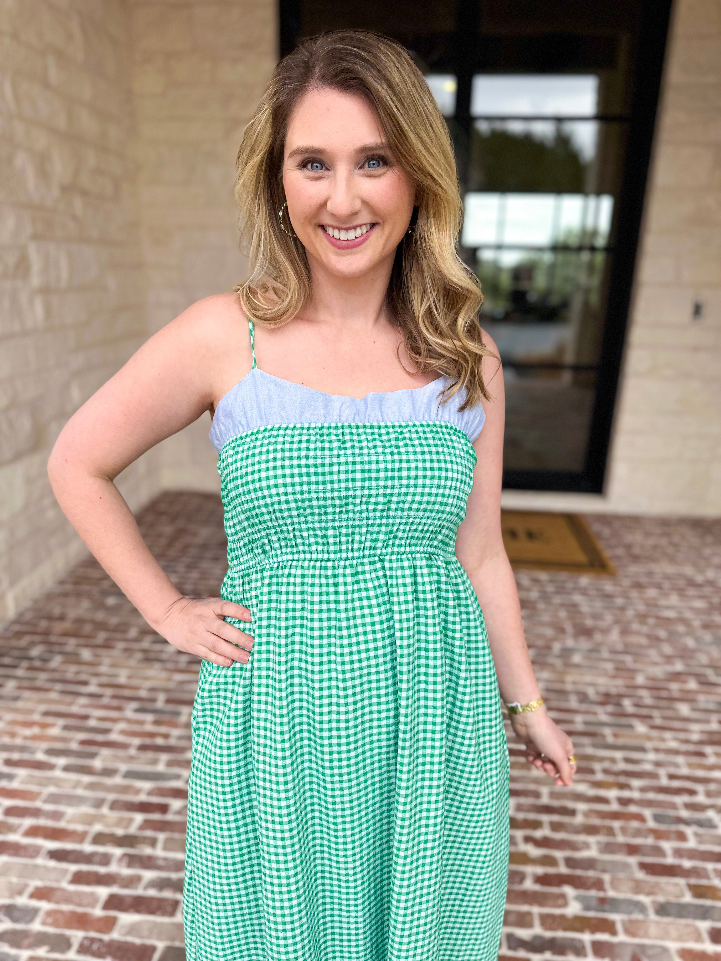 THML - Gingham Smocked Midi Dress – July & June Women's Boutique