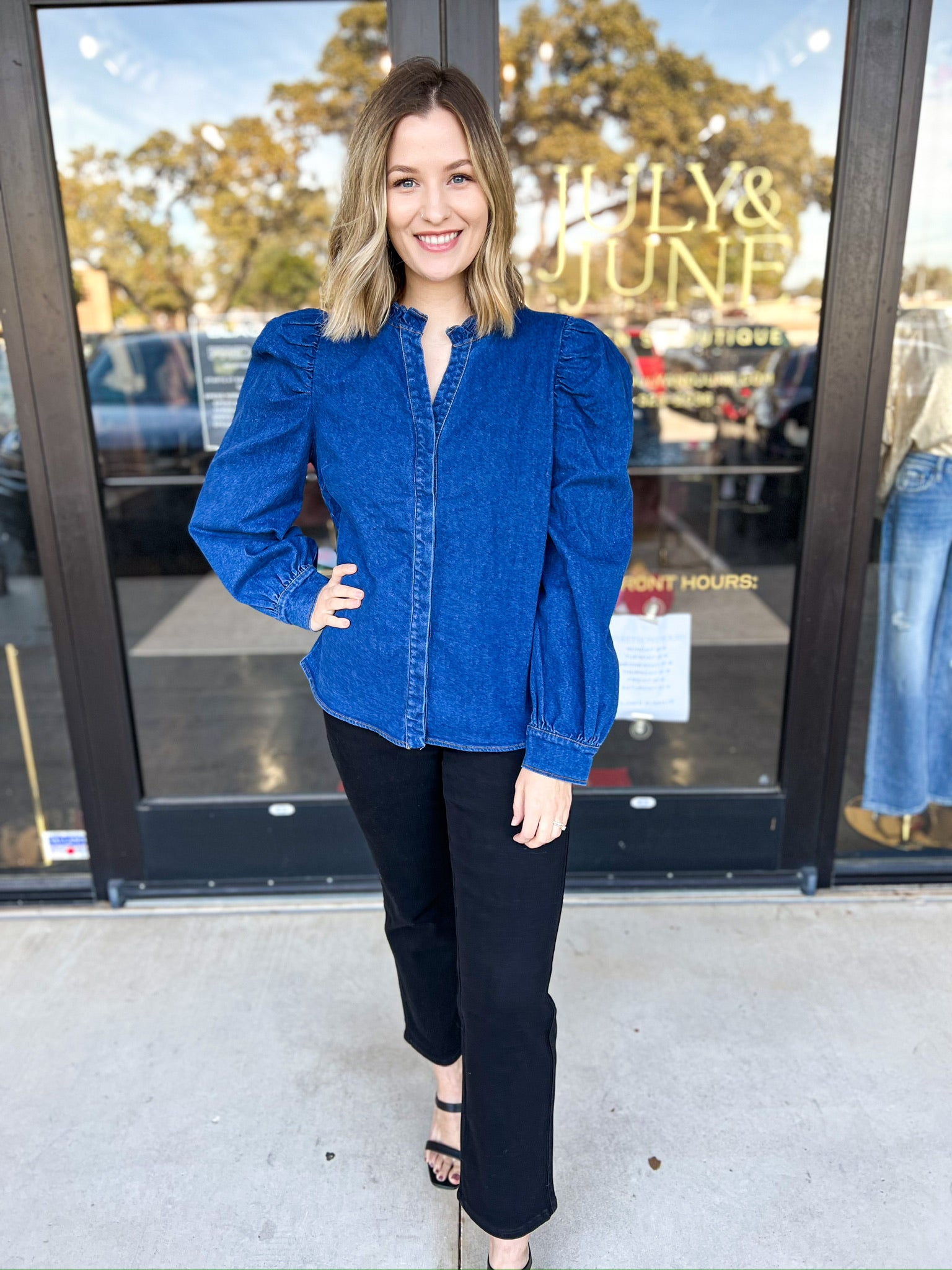 Sugarlips Denim Button Down Blouse Extra Large